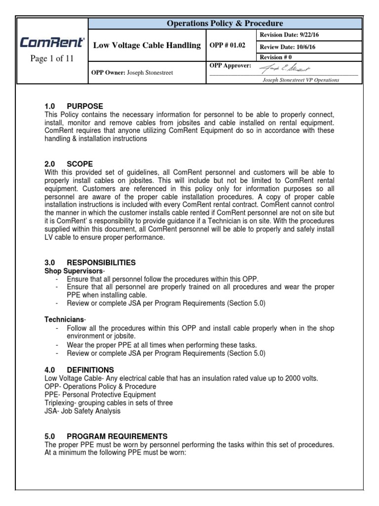 Low Voltage Cable Handling (ComRent) | PDF | Personal Protective ...