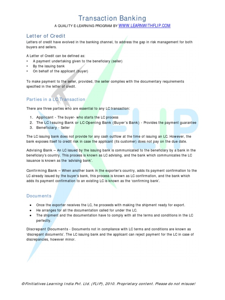 Letter of Credit | Letter Of Credit | Banking