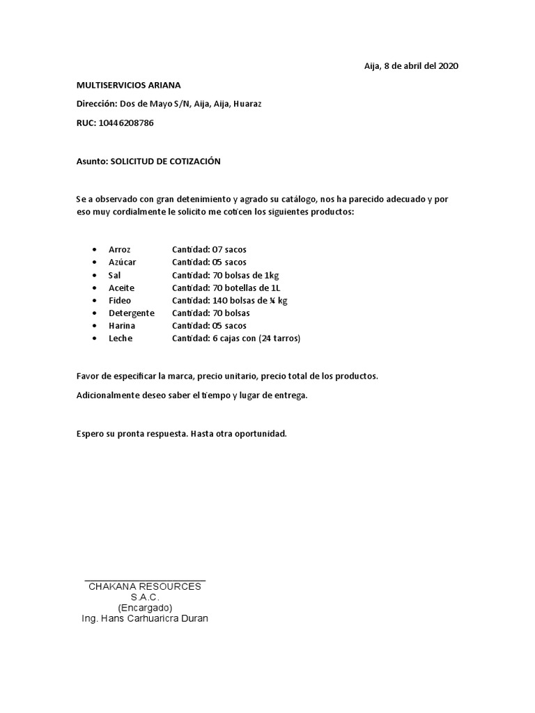 Solicitud de Cotizacion | PDF