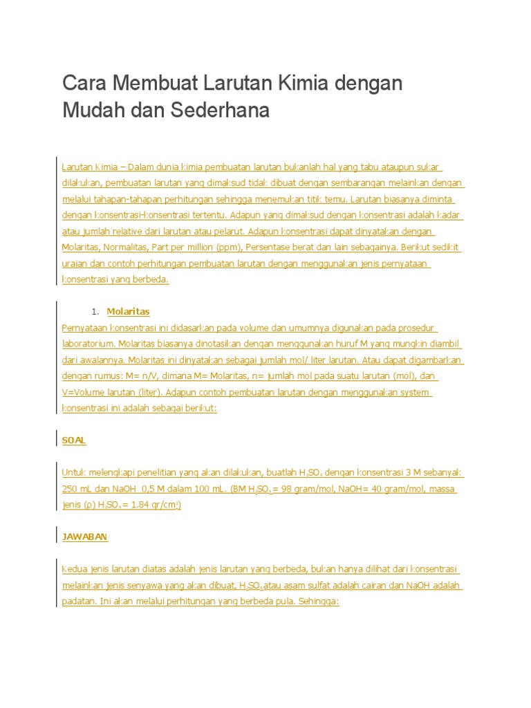 Cara Membuat Larutan Kimia Dengan Mudah Dan Sederhana | PDF
