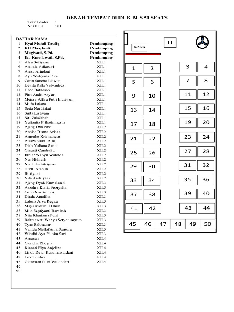 Denah Tempat Duduk Bus Revisi | PDF