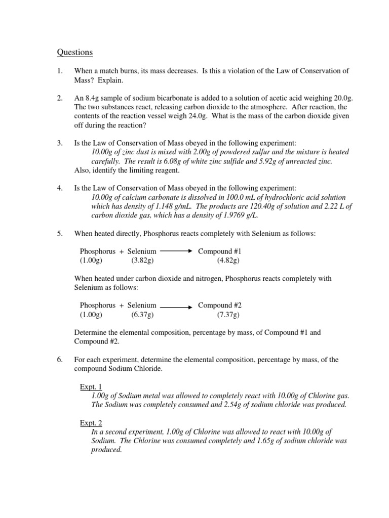 Fundamental Laws of Chemistry Questions | PDF | Chlorine | Oxide
