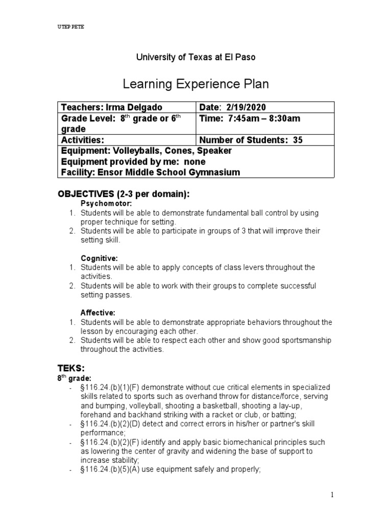 Lesson Plan 3 Vball Set | PDF | Volleyball | Psychological Concepts
