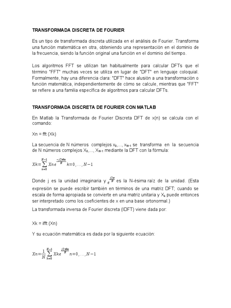 Transformada Discreta de Fourier CON MATLAB | PDF | Transformada ...