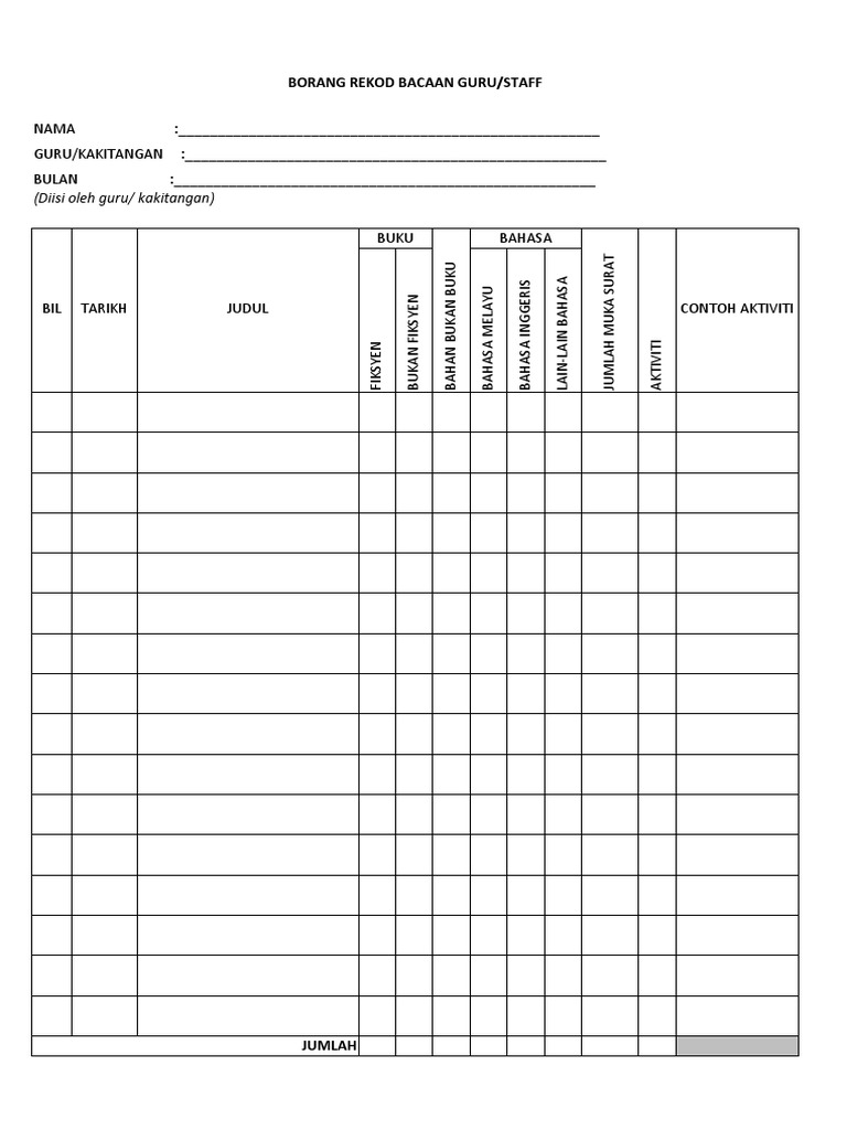 Borang Rekod Bacaan Guru | PDF