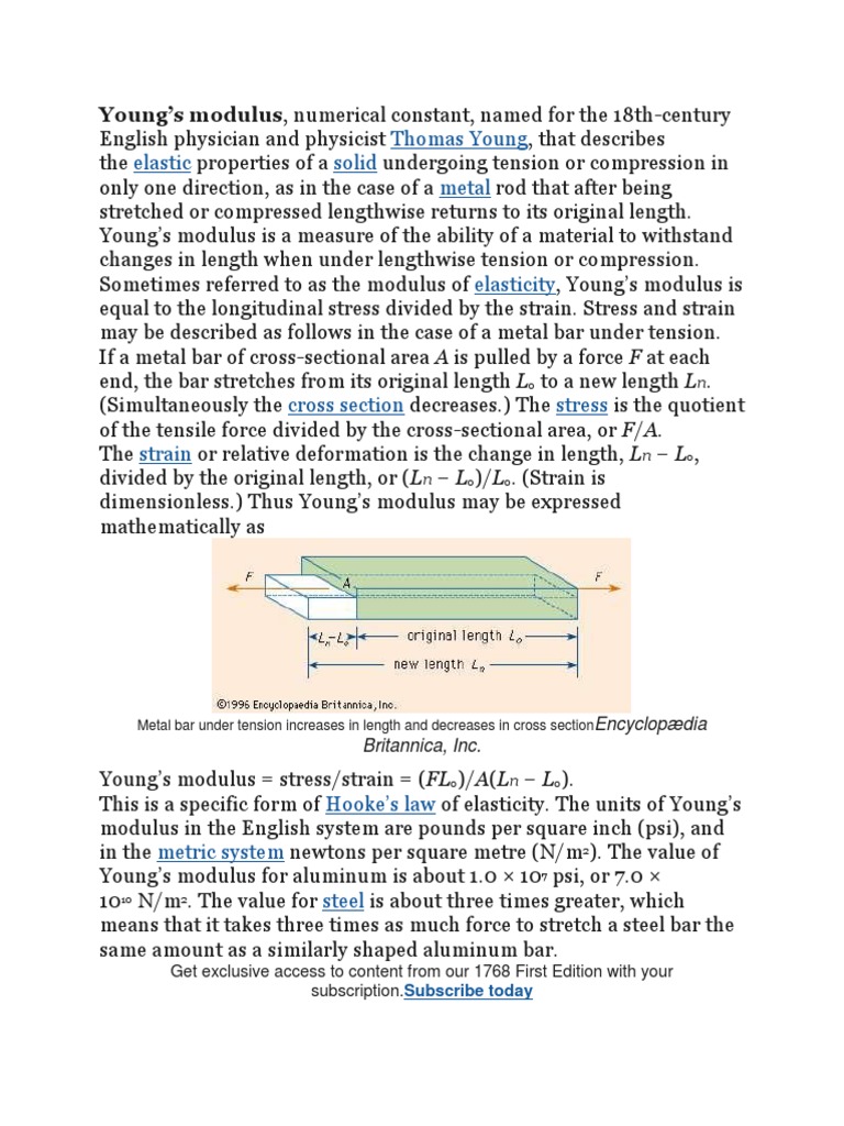 Thomas Young Elastic Solid Metal: Young's Modulus, Numerical Constant ...