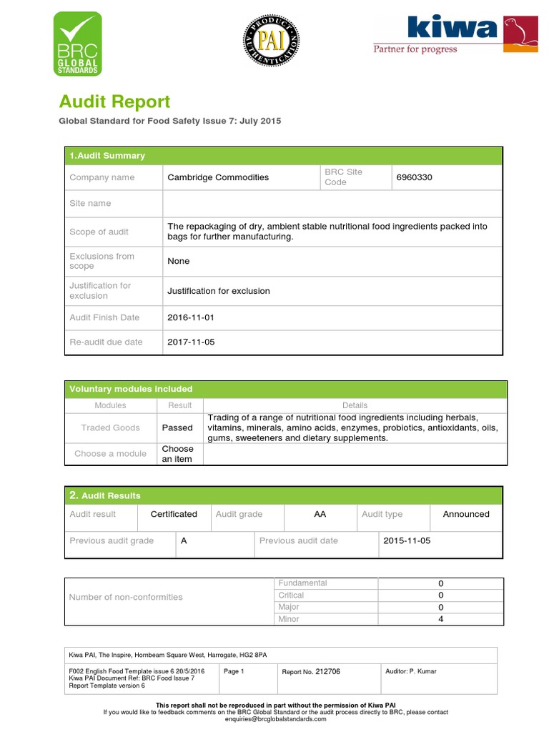 BRC Audit | PDF | Hazard Analysis And Critical Control Points | Foods