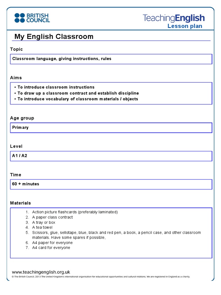 My English Classroom Lesson Plan | PDF | Lesson Plan | Classroom