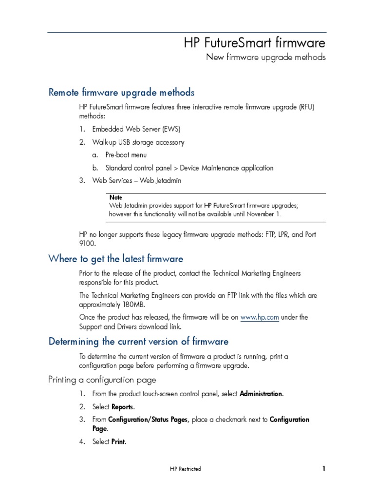 HP CM4540 MFP - Firmware - Upgrade - Methods ( (HP FutureSmart Firmware) | PDF
