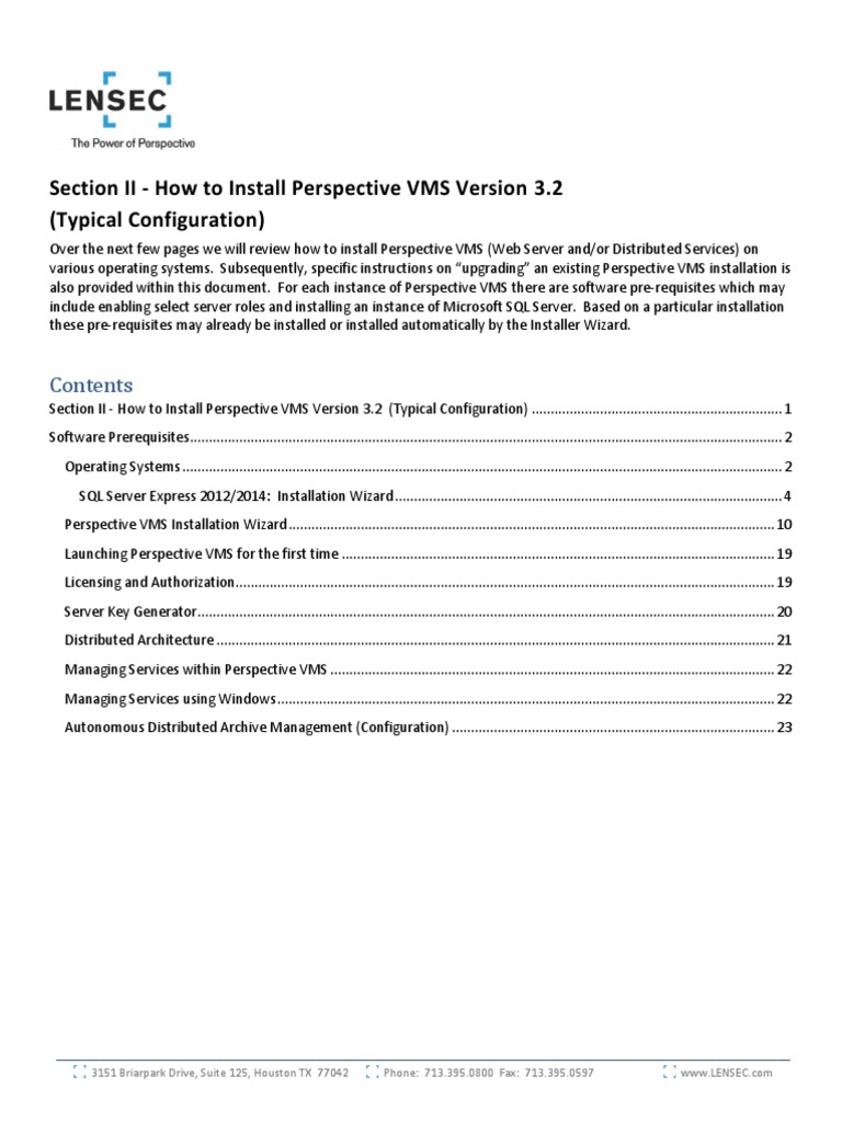 Section II - How To Install Perspective VMS Version 3.2 (Typical Configuration) | PDF ...