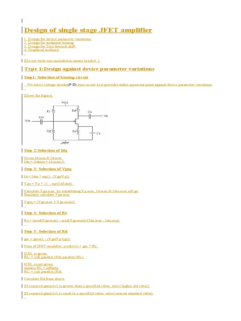 Design of Single Stage JFET Amplifier | PDF | Capacitor | Amplifier
