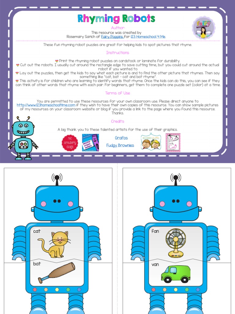 Rhyming Robot Puzzles | PDF | Schools