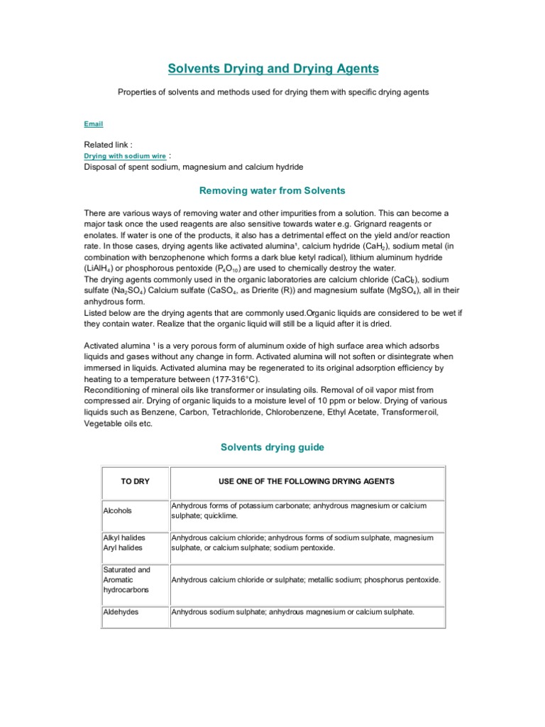 Solvents Drying and Drying Agents | PDF | Aluminium Oxide | Aluminium