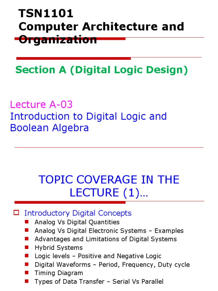 Lec - A-03 - Introduction To Digital Logic and Boolean Algebra 1920 | PDF | Logic Gate | Boolean ...