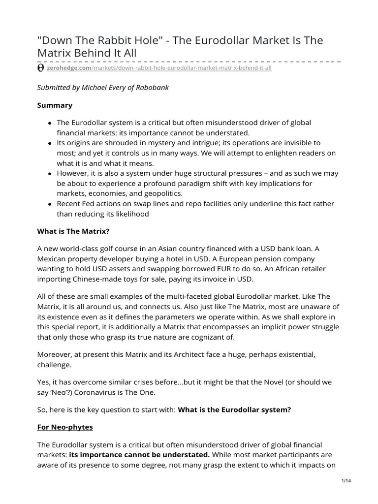 Down The Rabbit Hole - The Eurodollar Market Is The Matrix Behind It ...