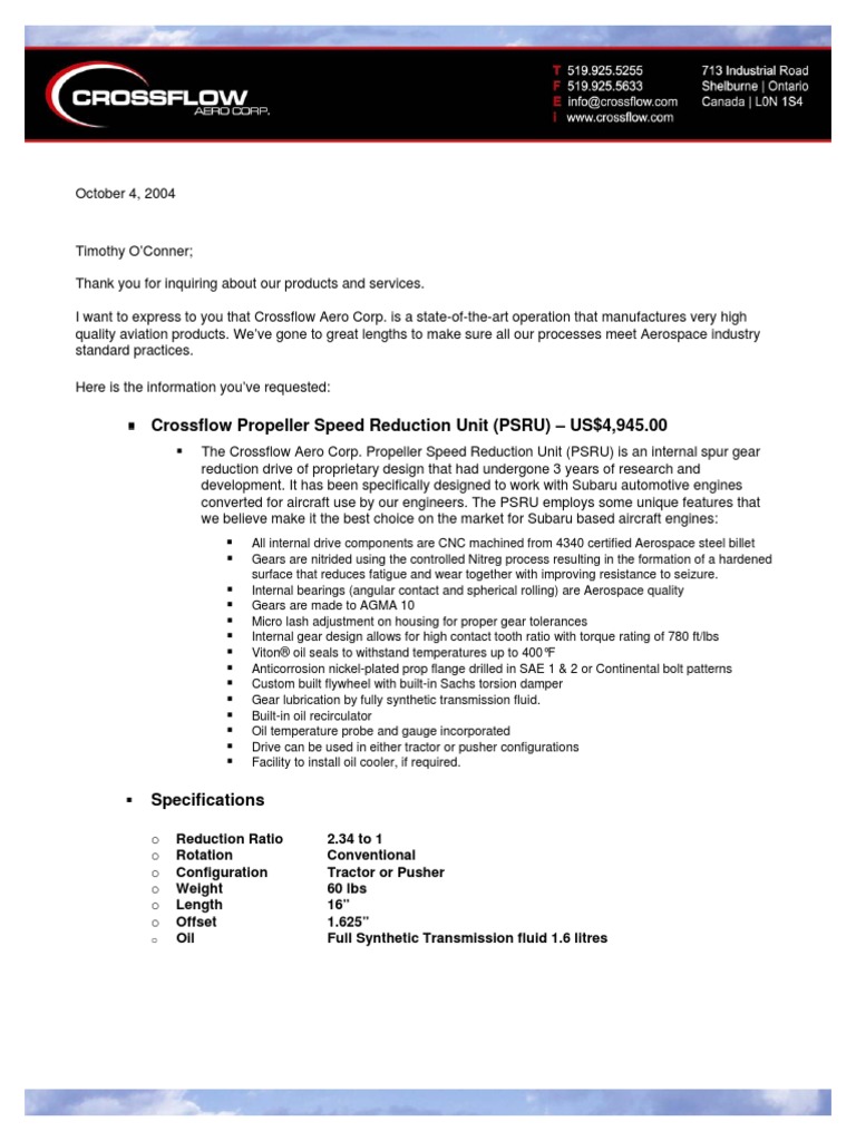 Crossflow Propeller Speed Reduction Unit (PSRU) - US$4,945.00 | PDF ...