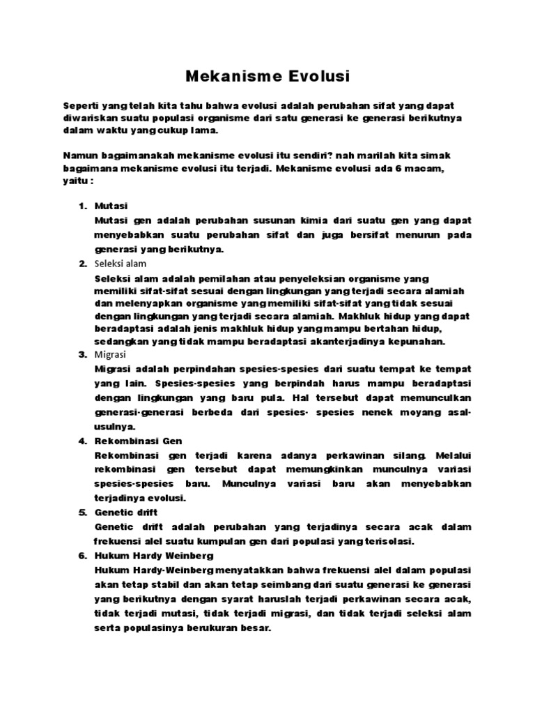 Mekanisme Evolusi | PDF