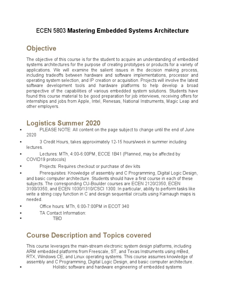 ECEN 5803 Mastering Embedded Systems Architecture | PDF | Embedded System | Arm Architecture