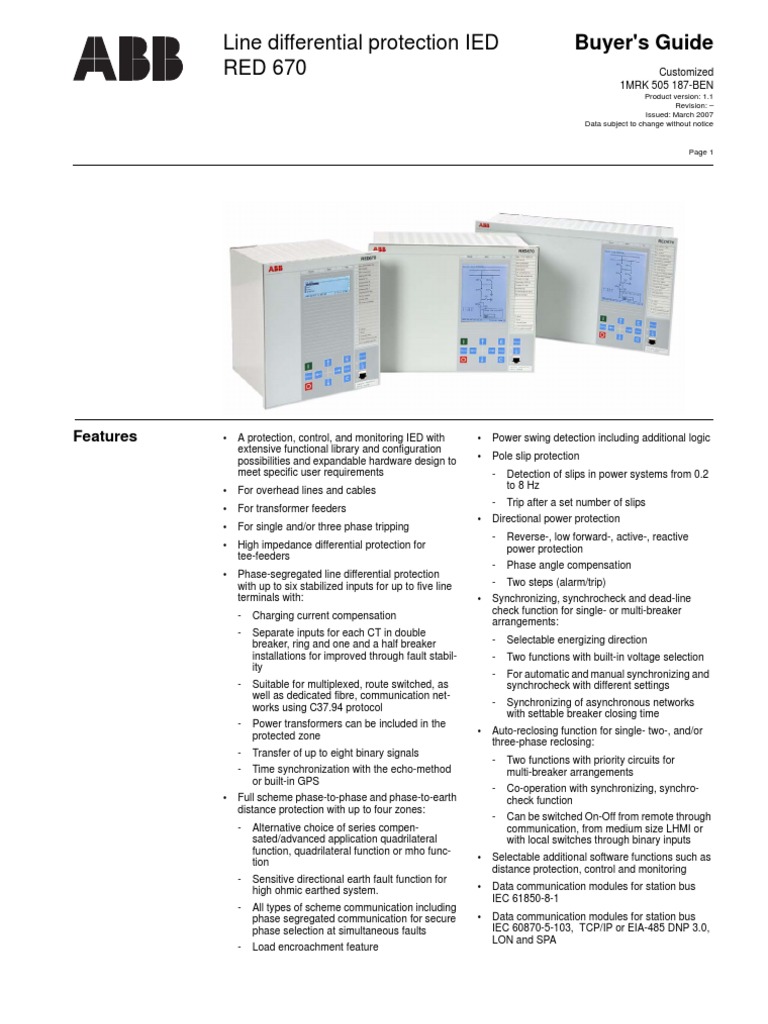 1mrk505187-Ben - BG Red670 Customized 1.1 | PDF | Electric Power ...