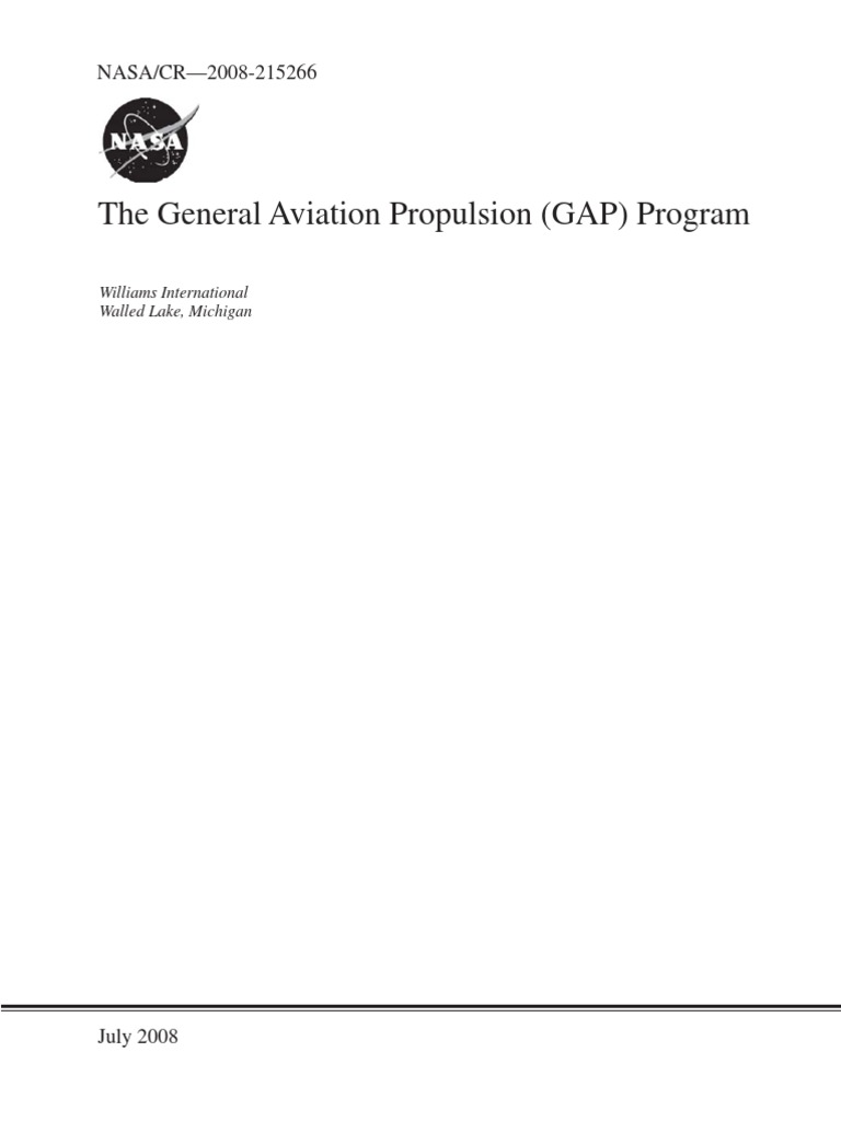 The General Aviation Propulsion (GAP) Program: NASA/CR-2008-215266 ...