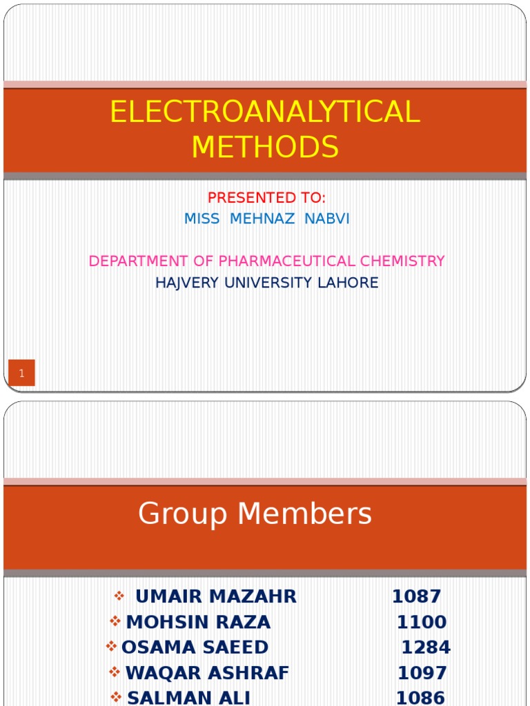 Electroanalytical Methods: Presented To | PDF | Electrolyte | Electrochemistry