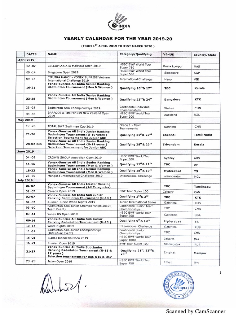 BAI Calendar 2019-20 | PDF