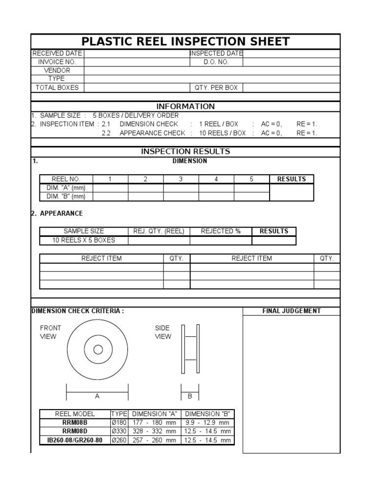 Plastic Reel Inspection Sheet | PDF