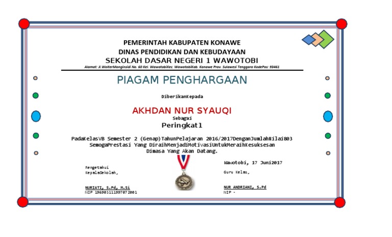 Piagam Peringkat Kelas | PDF