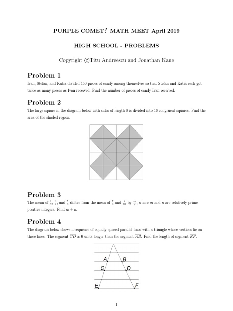 Purple Comet MATH MEET April 2019 High School - Problems Titu Andreescu ...
