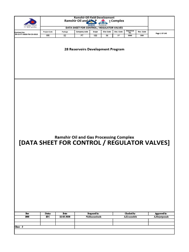 Final Rr-02-Pt-100-In-Dt-0060 Data Sheet For Control Regulator Valves ...