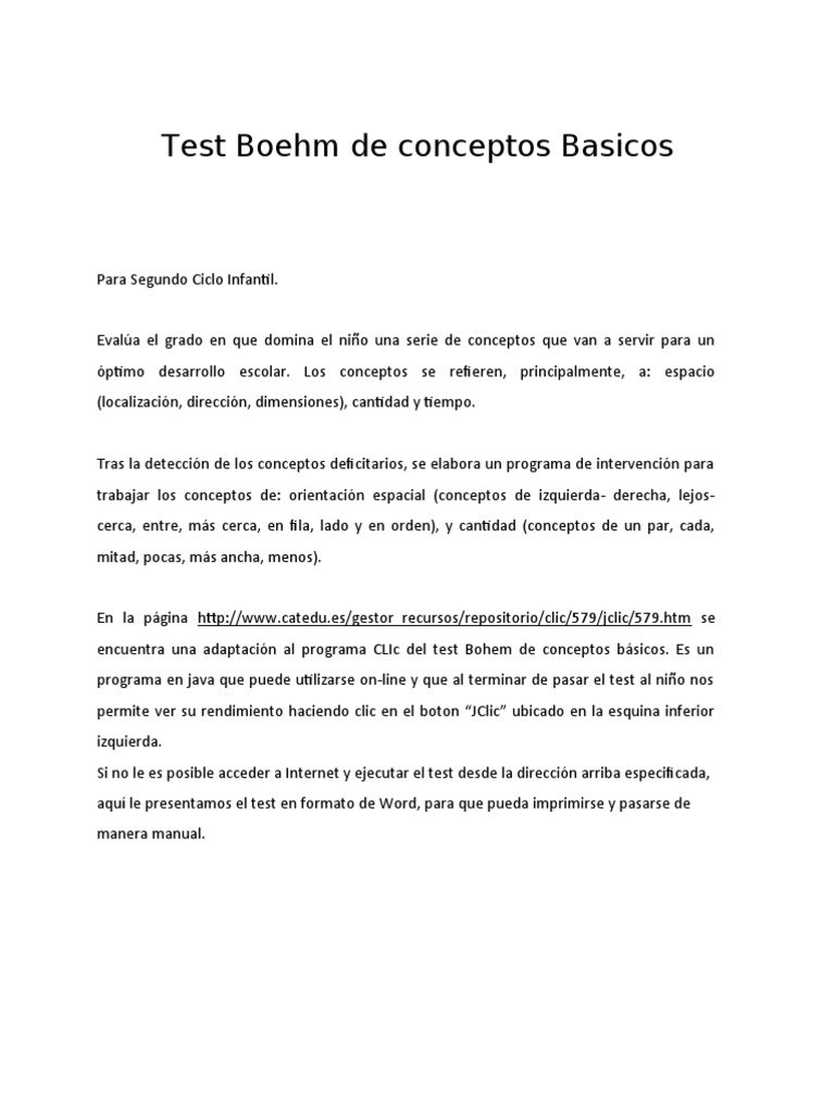 Test Boehm de Conceptos Básicos Infantil | PDF