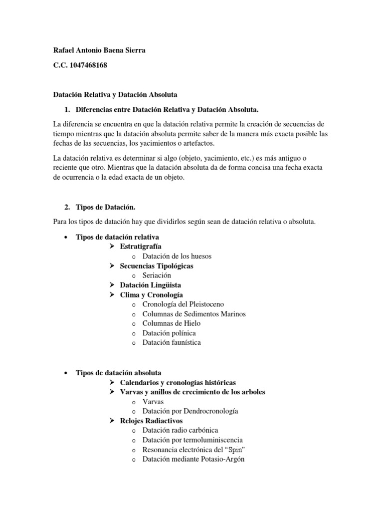 Diferencias entre Datación Relativa y Absoluta | PDF | Arqueología ...
