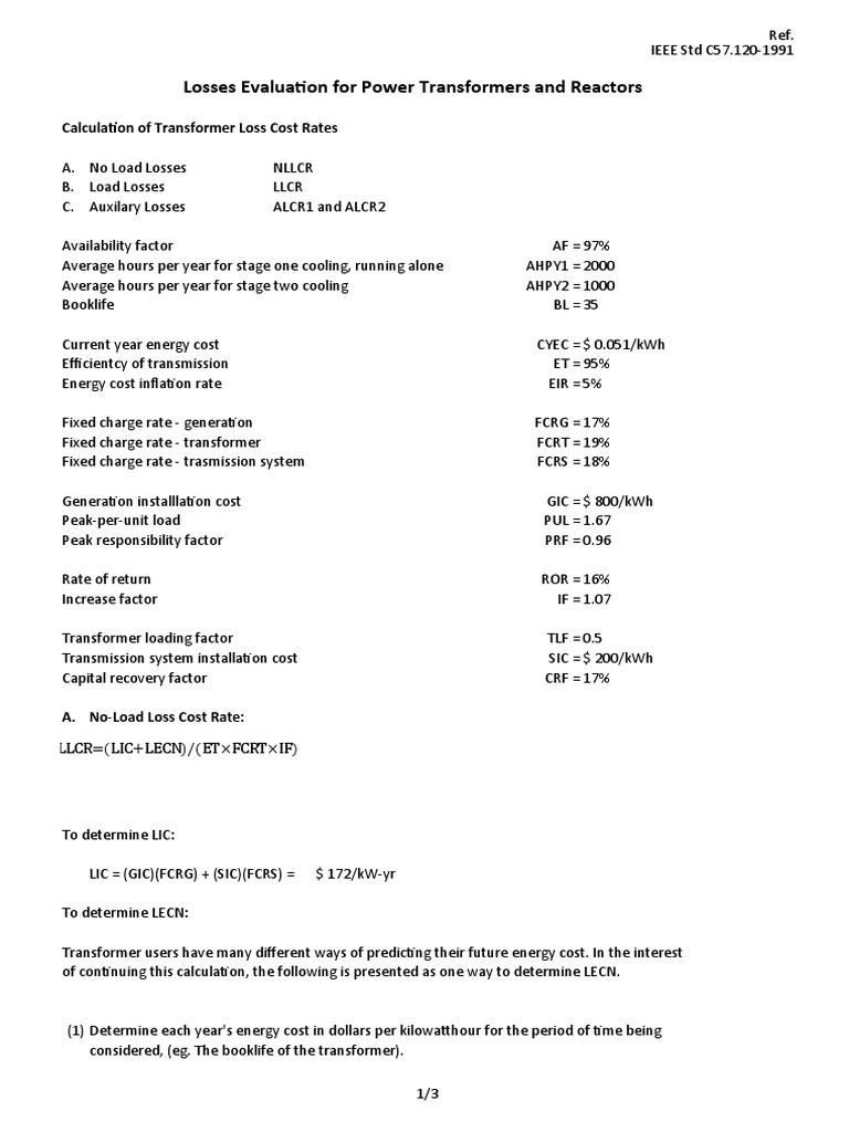 Calculation of Transformer Loss Cost Rates and Providing Guidance to ...
