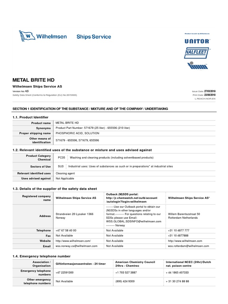 Metal Brite HD: Version No: 4.5 | PDF | Ammonia | Firefighting