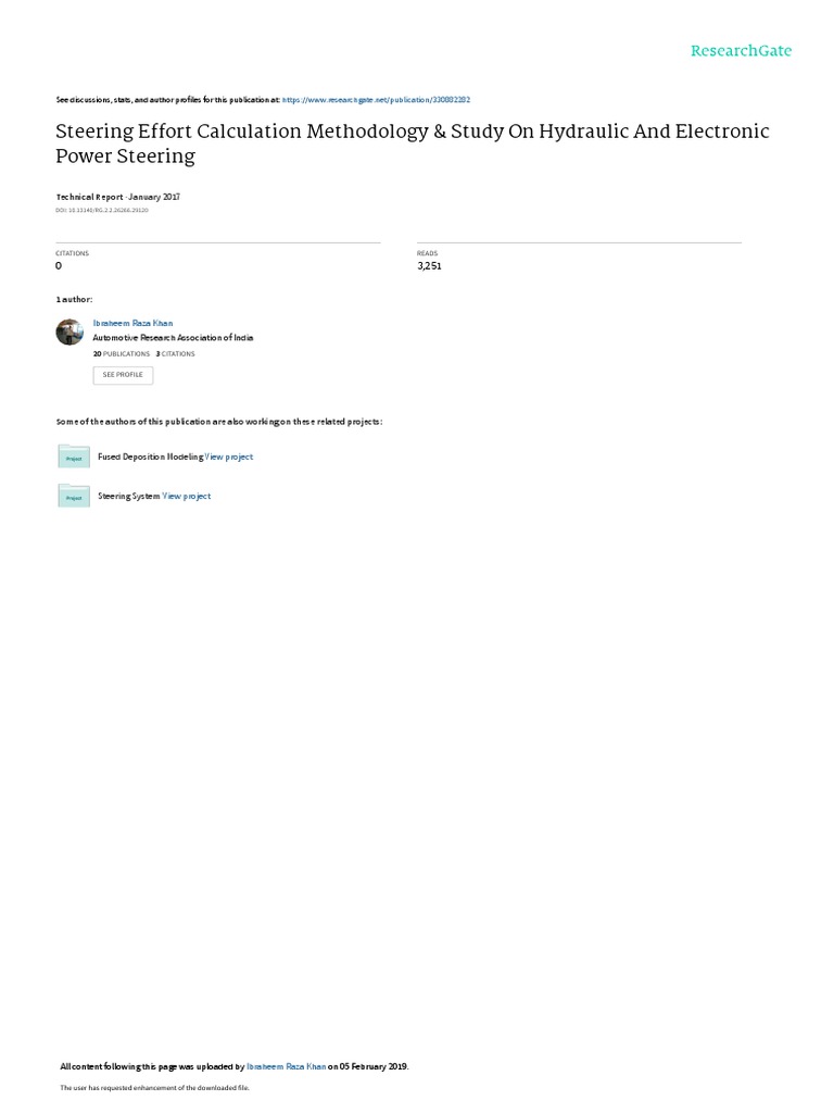 Steering Effort Calculation Methodology & Study On Hydraulic and ...
