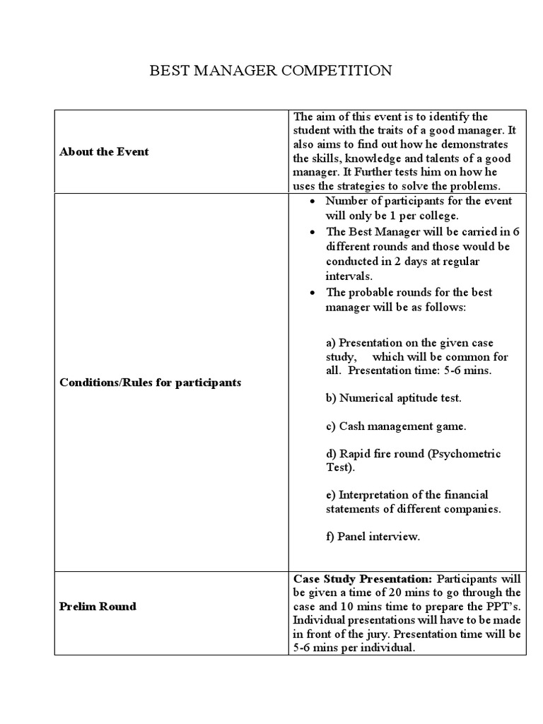 Best Manager Competition Overview | PDF | Behavioural Sciences ...