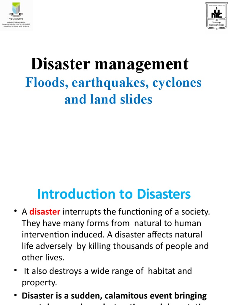Disaster Management: Floods, Earthquakes, Cyclones and Land Slides ...