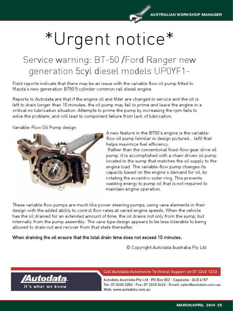 Ford Ranger Mazda BT-50 Oil Pump Priming | PDF | Pump | Engines