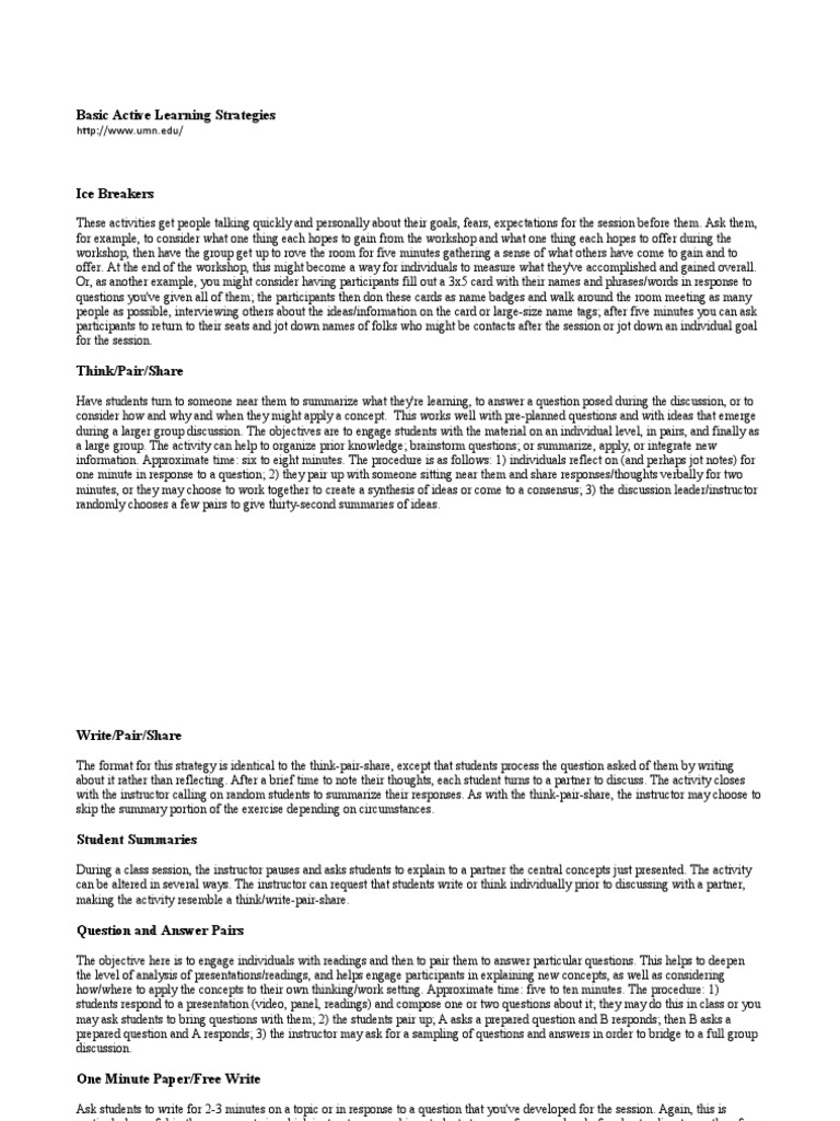 Basic Active Learning Strategies | PDF | Question | Lecture