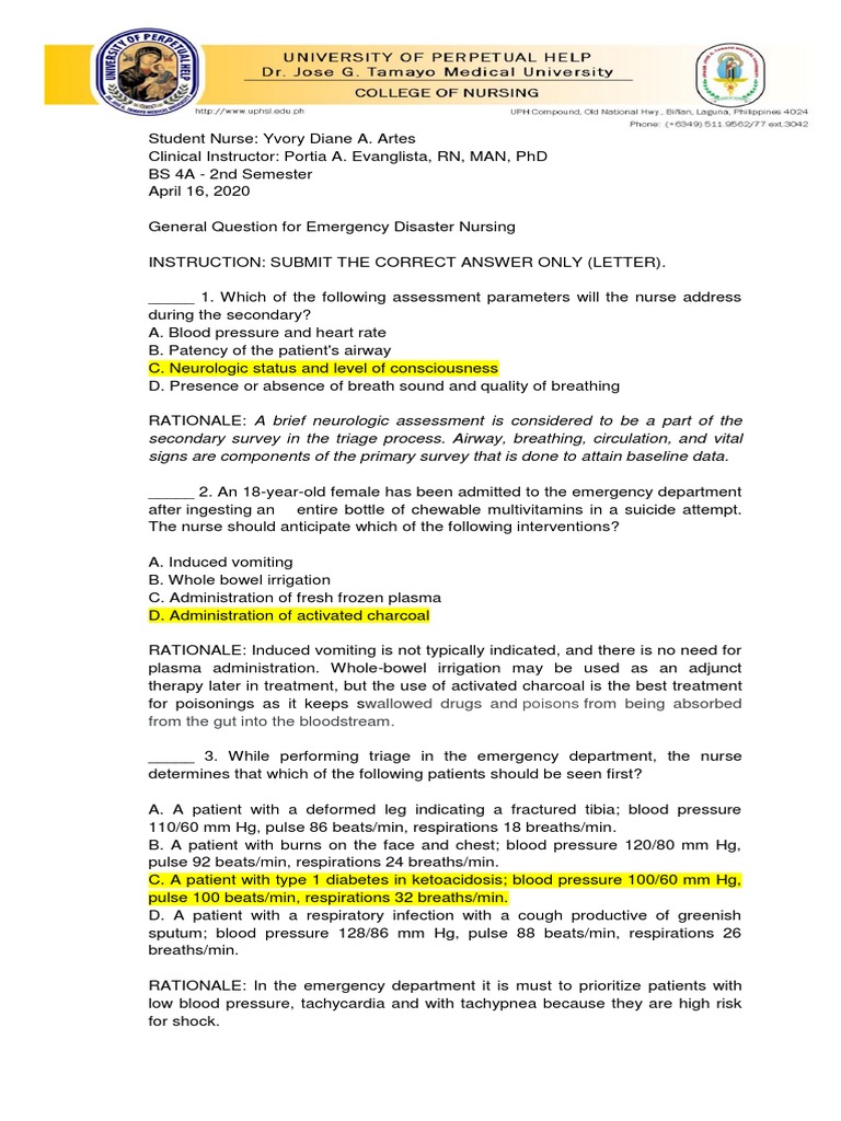 Emergency Disaster Nursing Exam Review | PDF | Emergency Department ...