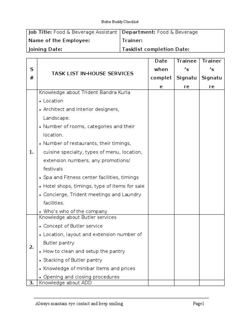 A Comprehensive Butler Training Checklist: Ensuring Excellence in Guest ...