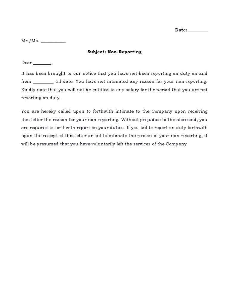 Non-Reporting Duty Notification Letter | PDF | Career & Growth