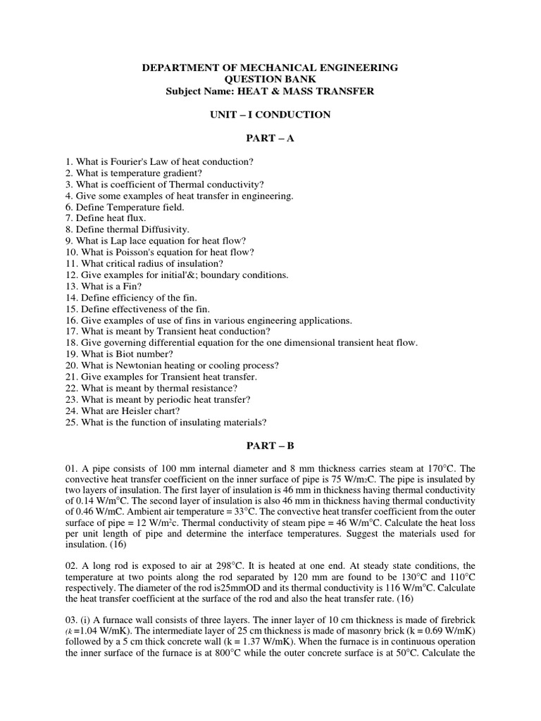 Heat Transfer Question Bank | PDF | Heat Transfer | Thermal Conduction