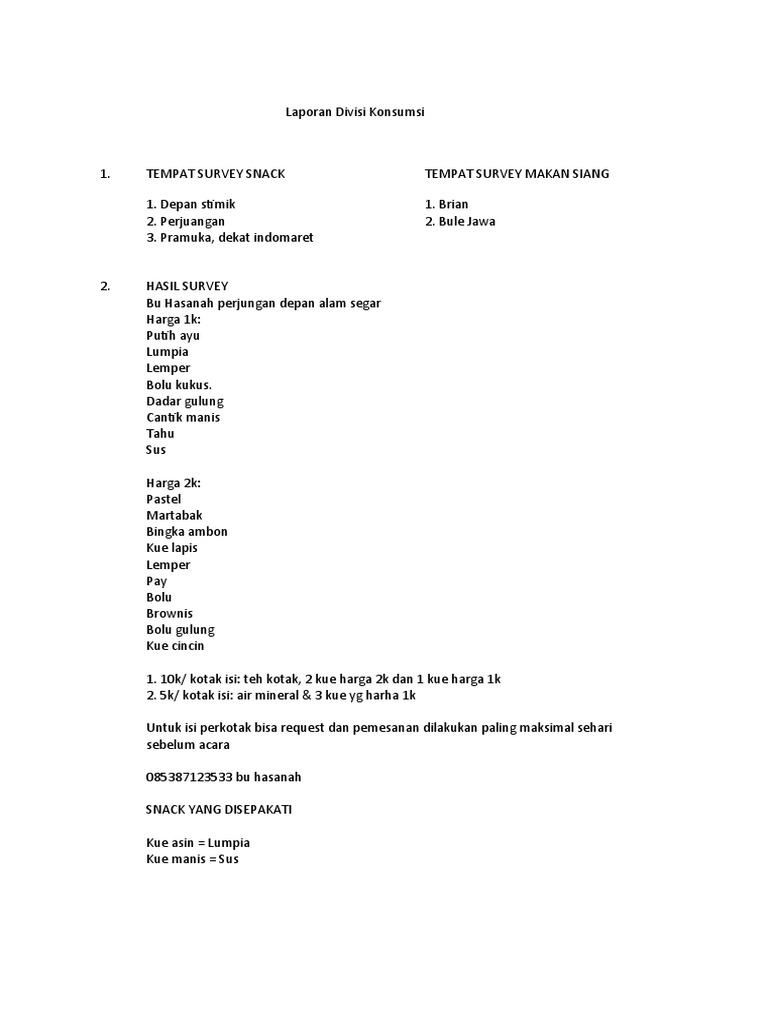 Laporan Divisi Konsumsi | PDF