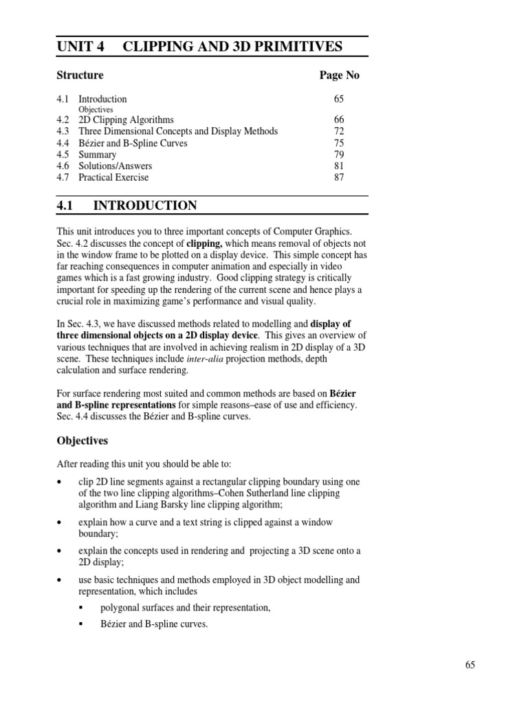 Unit 4 Clipping and 3D Primitives: Structure Page No | PDF | 3 D Computer Graphics | Rendering ...