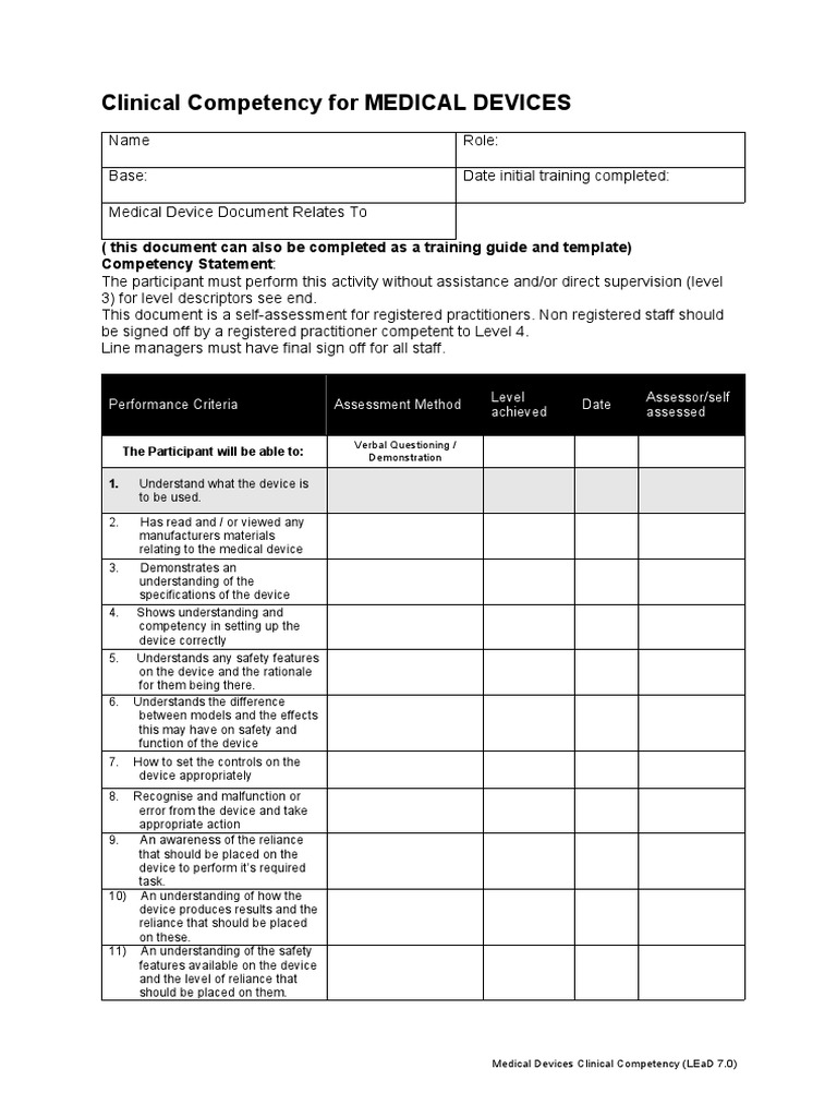 Comprehensive Clinical Competency Assessment for the Safe Use of a ...