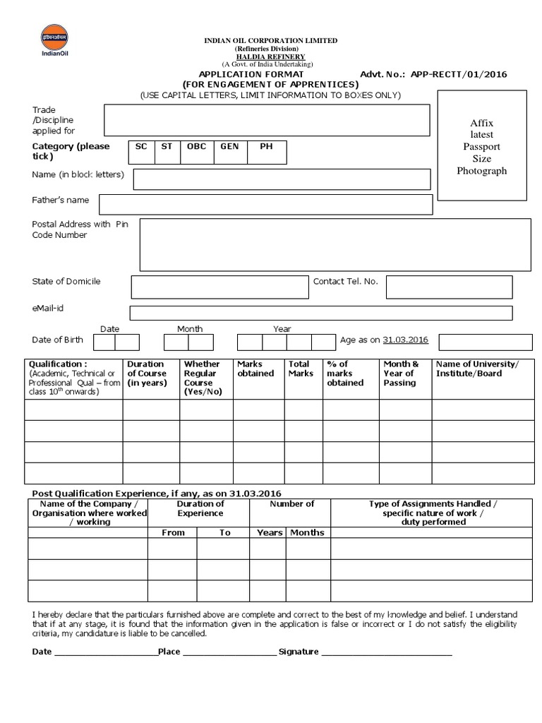 Application Format Eoa Haldia Refinery 16 | PDF | Government | Business