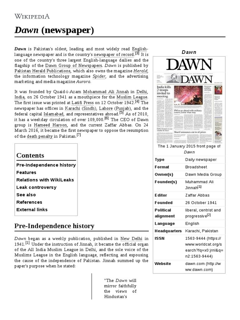 Dawn (Newspaper) : Dawn Is Pakistan's Oldest, Leading and Most Widely ...
