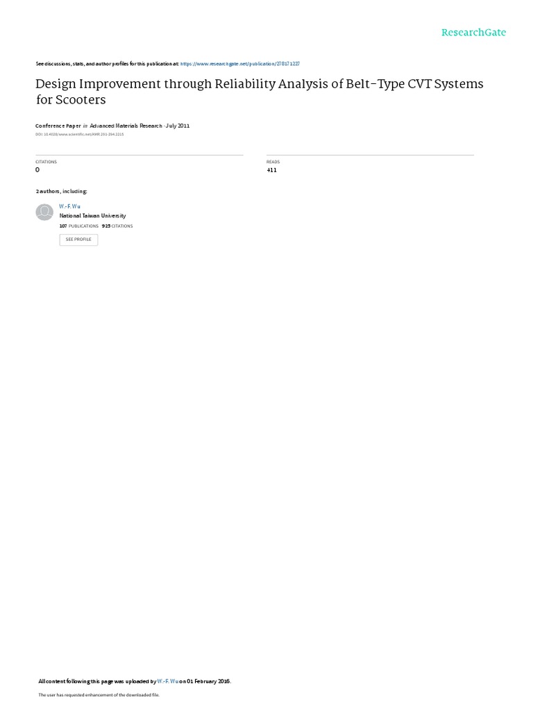 Reliability Analysis of CVT Systems For Scooters | PDF | Belt ...