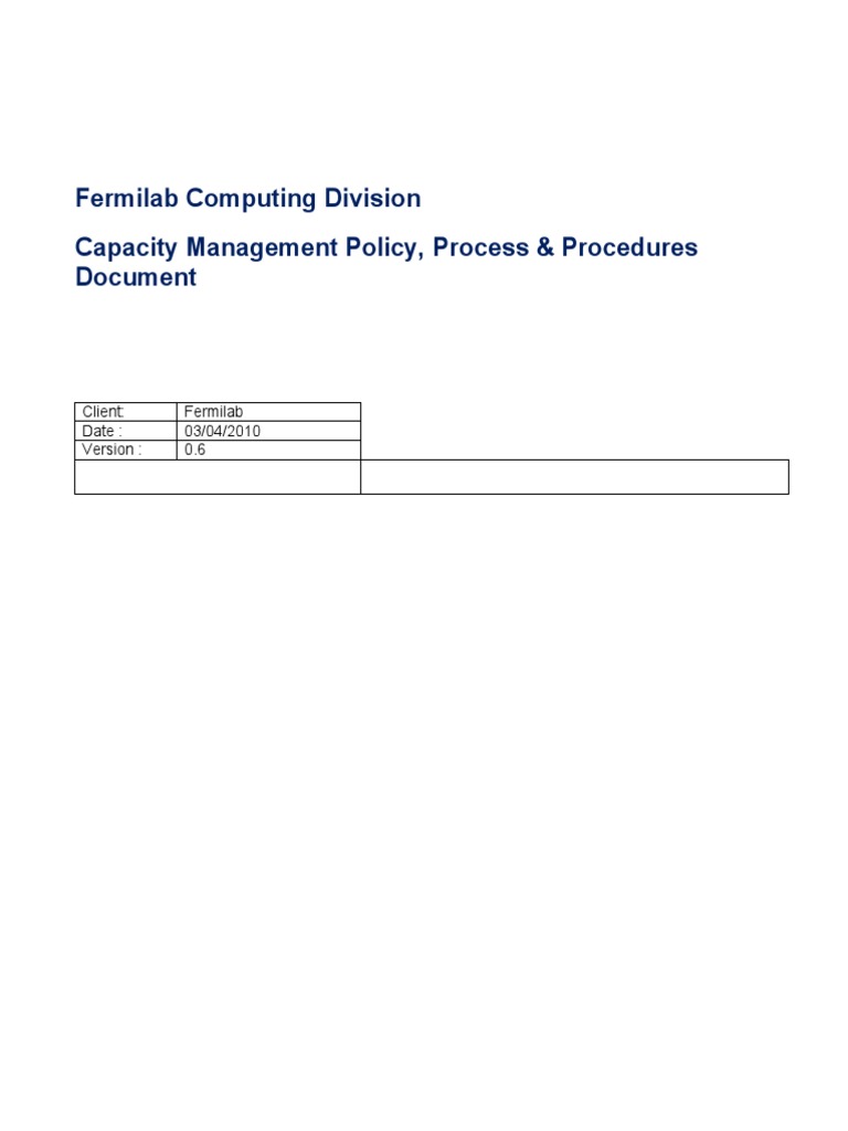 FNAL Capacity Management Policy Process Procedures | PDF | Itil ...